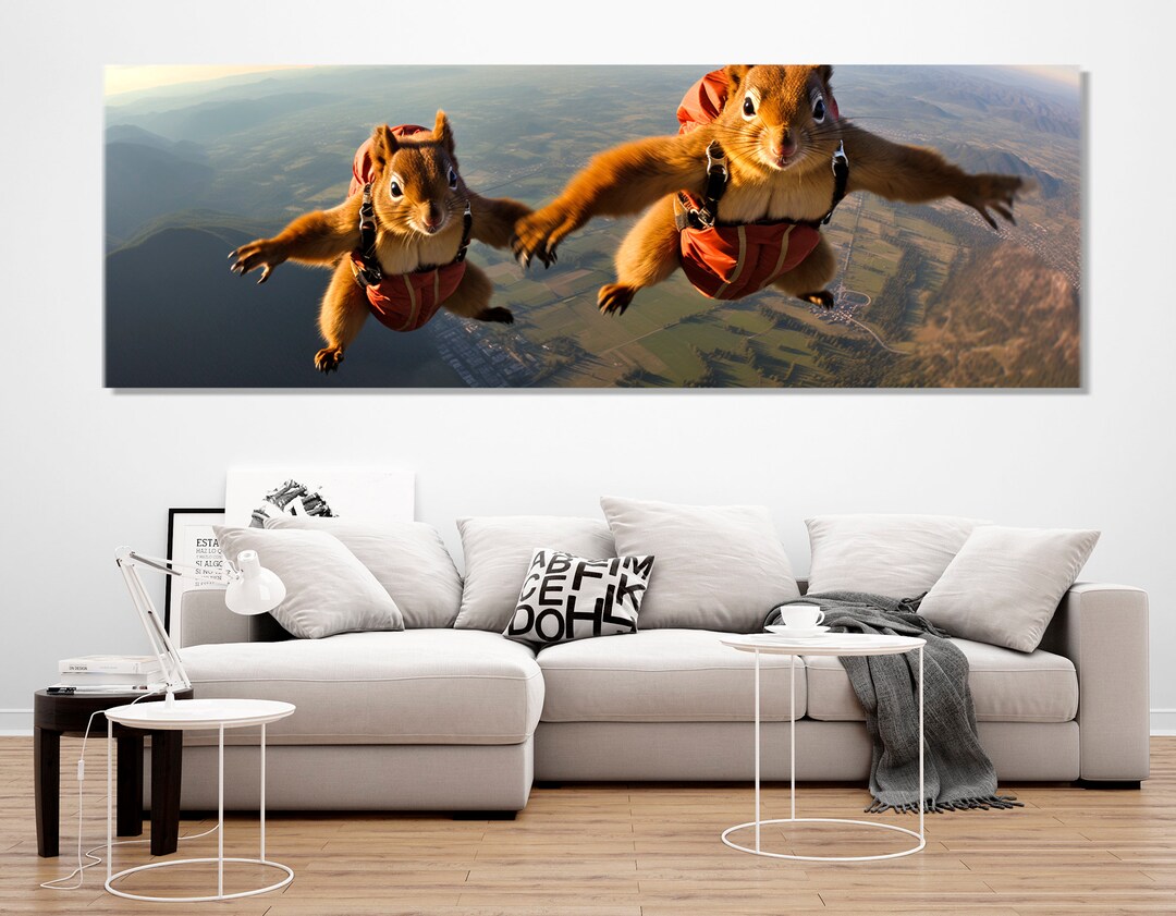 Skydiving Wall Art, Squirrels in Wingsuits Canvas Print, Parachute ...