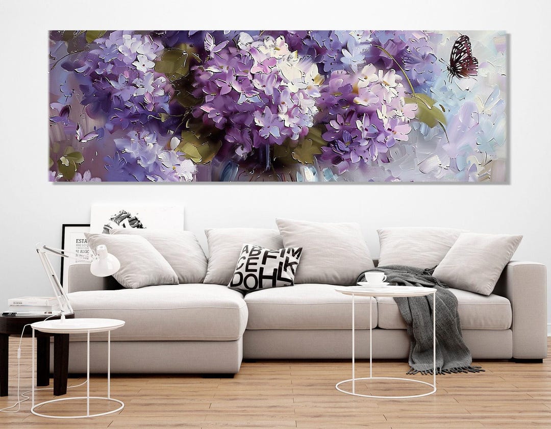 Vintage Style Lilac Painting Canvas Print, Lilac Blossom Panoramic ...
