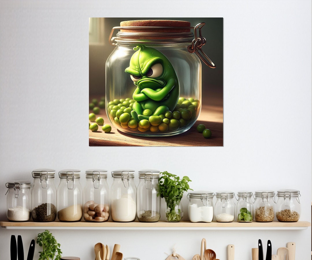Sad Peas in a Jar Canvas Print, Funny Kitchen Wall Decor, Kitchen Wall ...