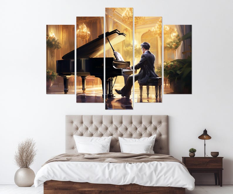 Abstract Pianist Playing Grand Piano Canvas Print, Piano Wall Art ...