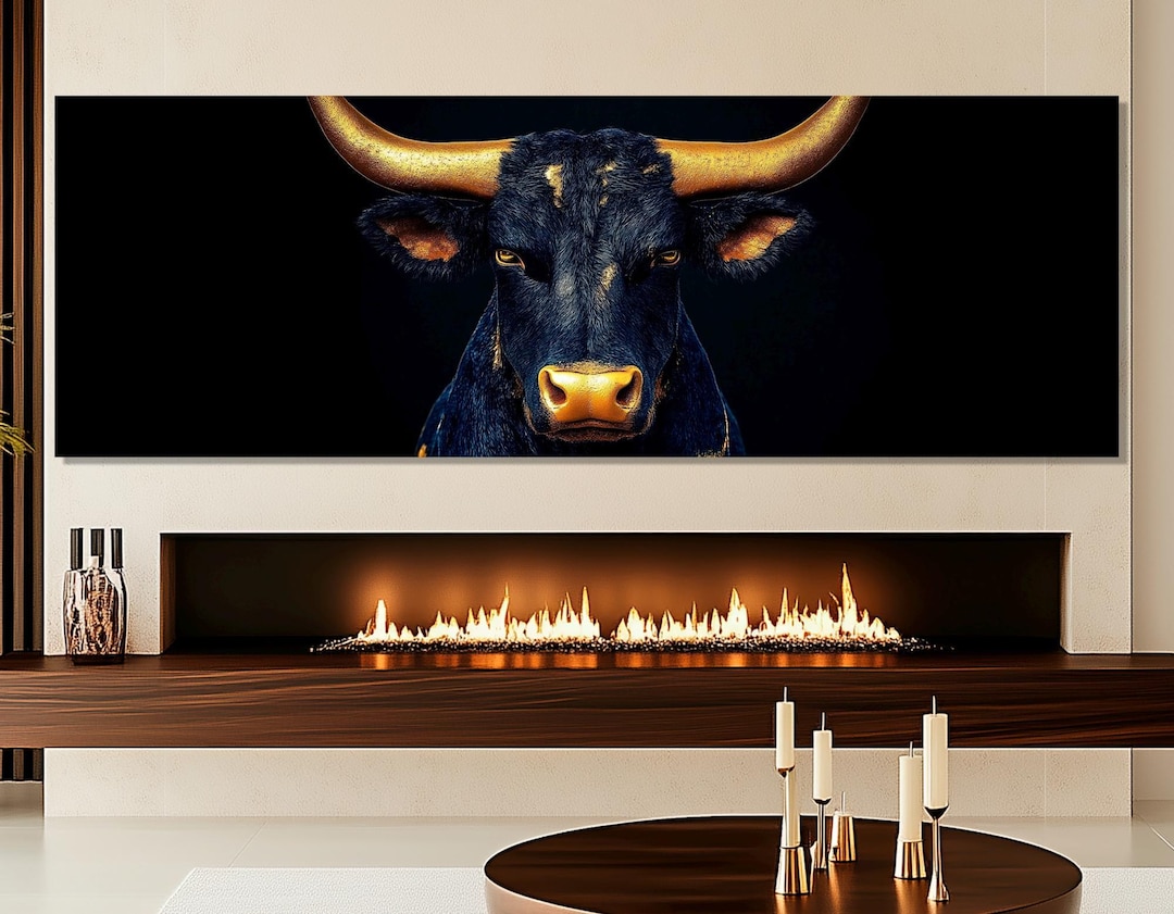 Texas Longhorn With Golden Horns Canvas Print, Large Bull Painting ...