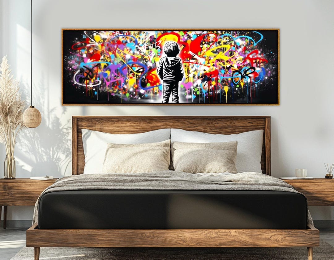 Abstract Little Boy Graffiti Canvas Print, Banksy Style Wall Art ...