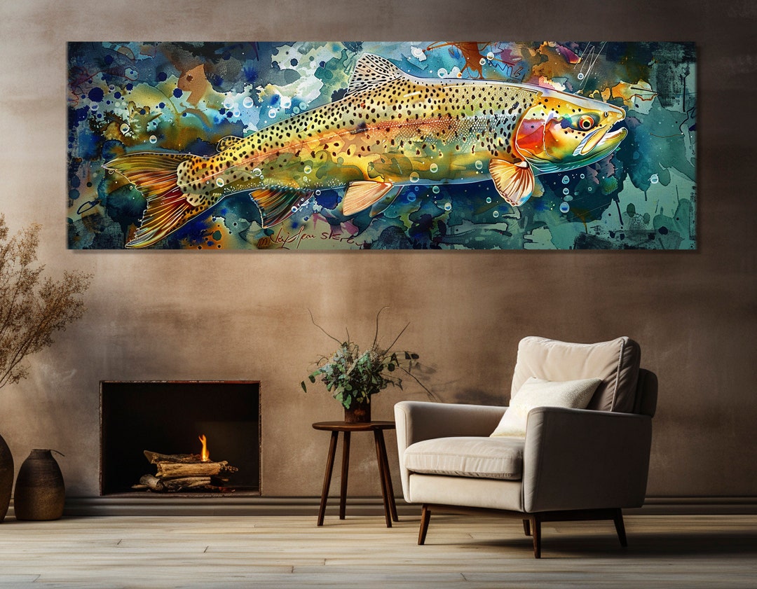 Large Rainbow Trout Canvas Print, Fishing Wall Art, Rainbow Trout Painting, Fisherman Gift ...