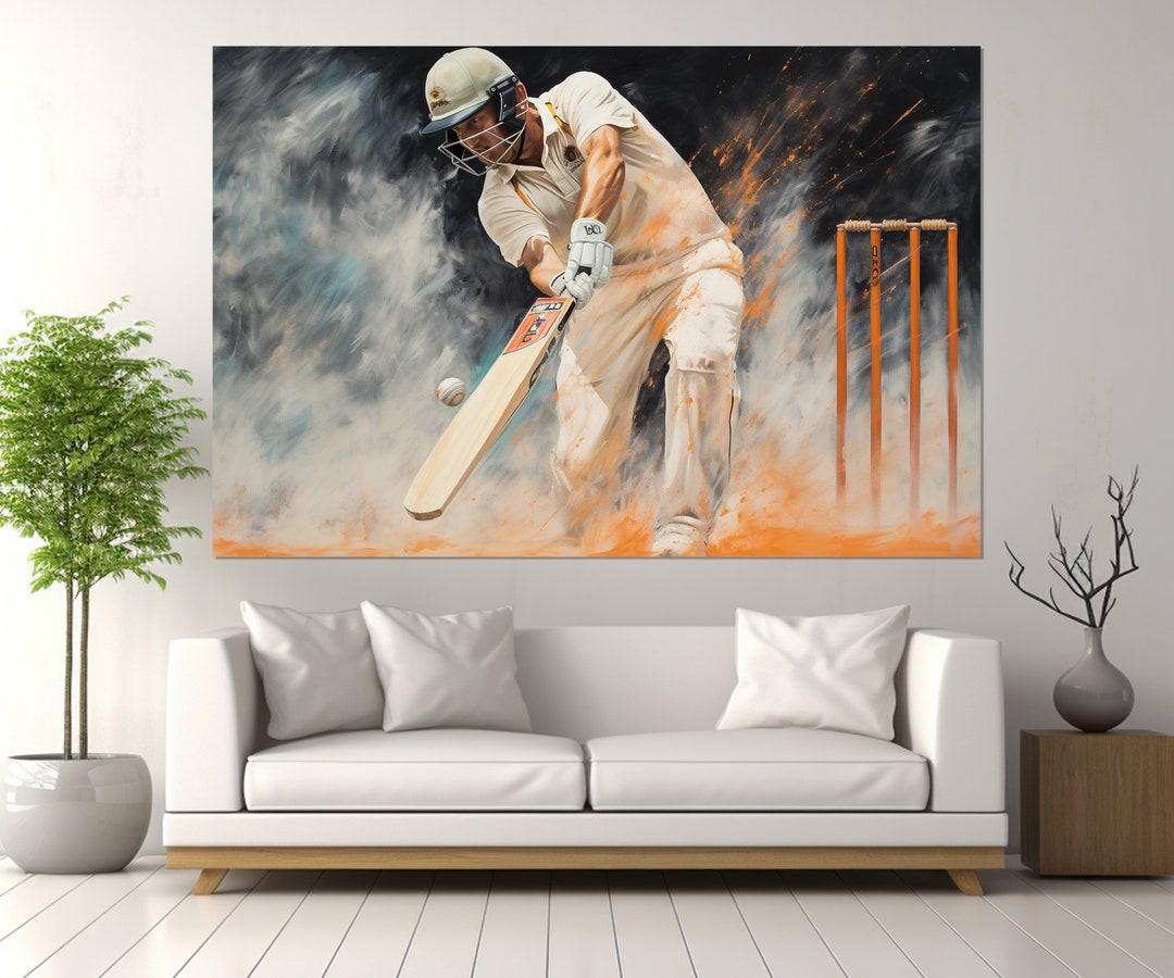 Cricket Painting Canvas Print, Abstract Cricket Wall Art, Cricket ...