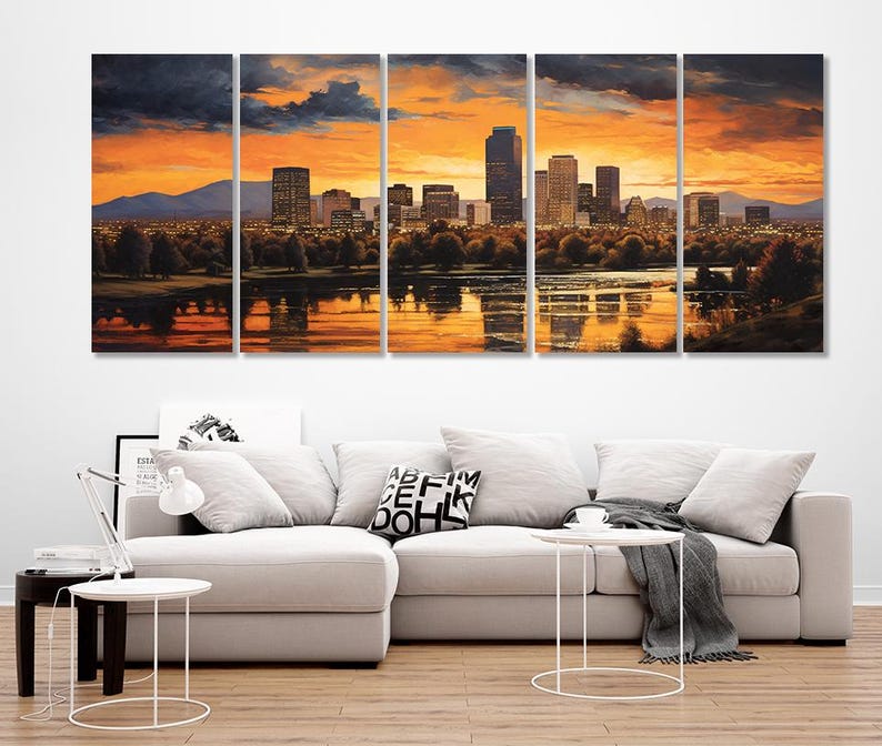 Abstract Denver Wall Art, Denver Painting Canvas Print, Denver Skyline ...