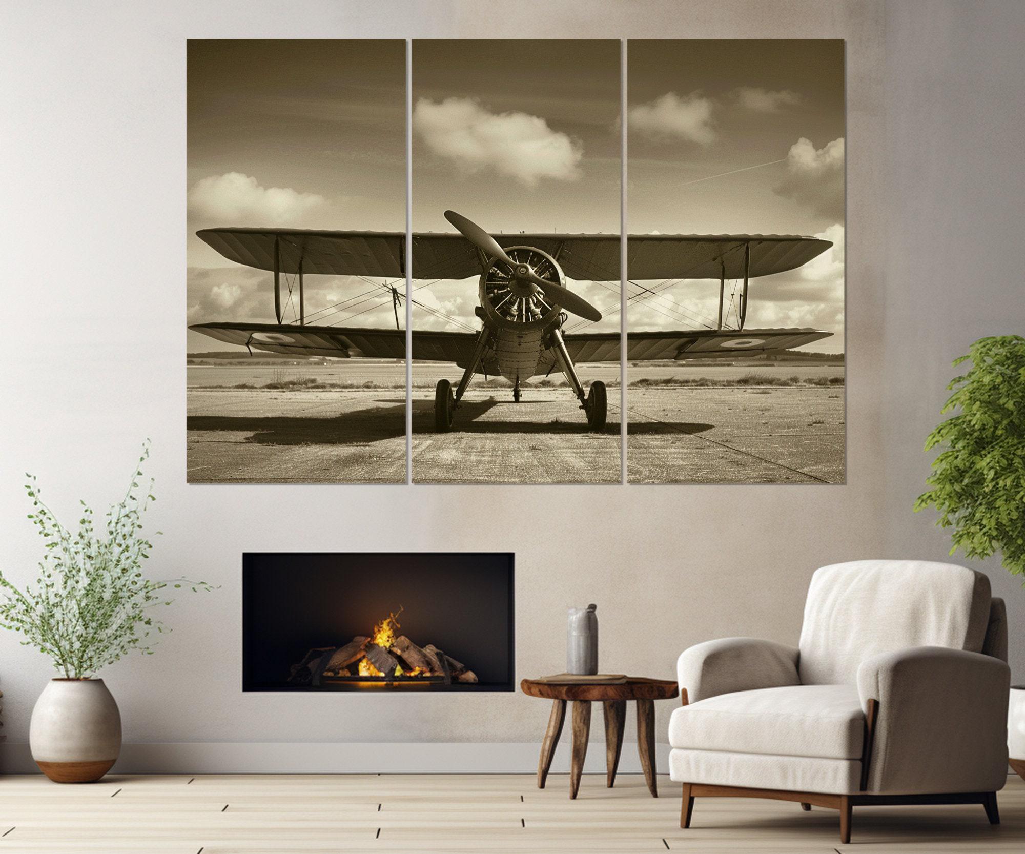 Vintage Biplane Canvas Print, Retro Airplane Poster, Pilot Gift ...