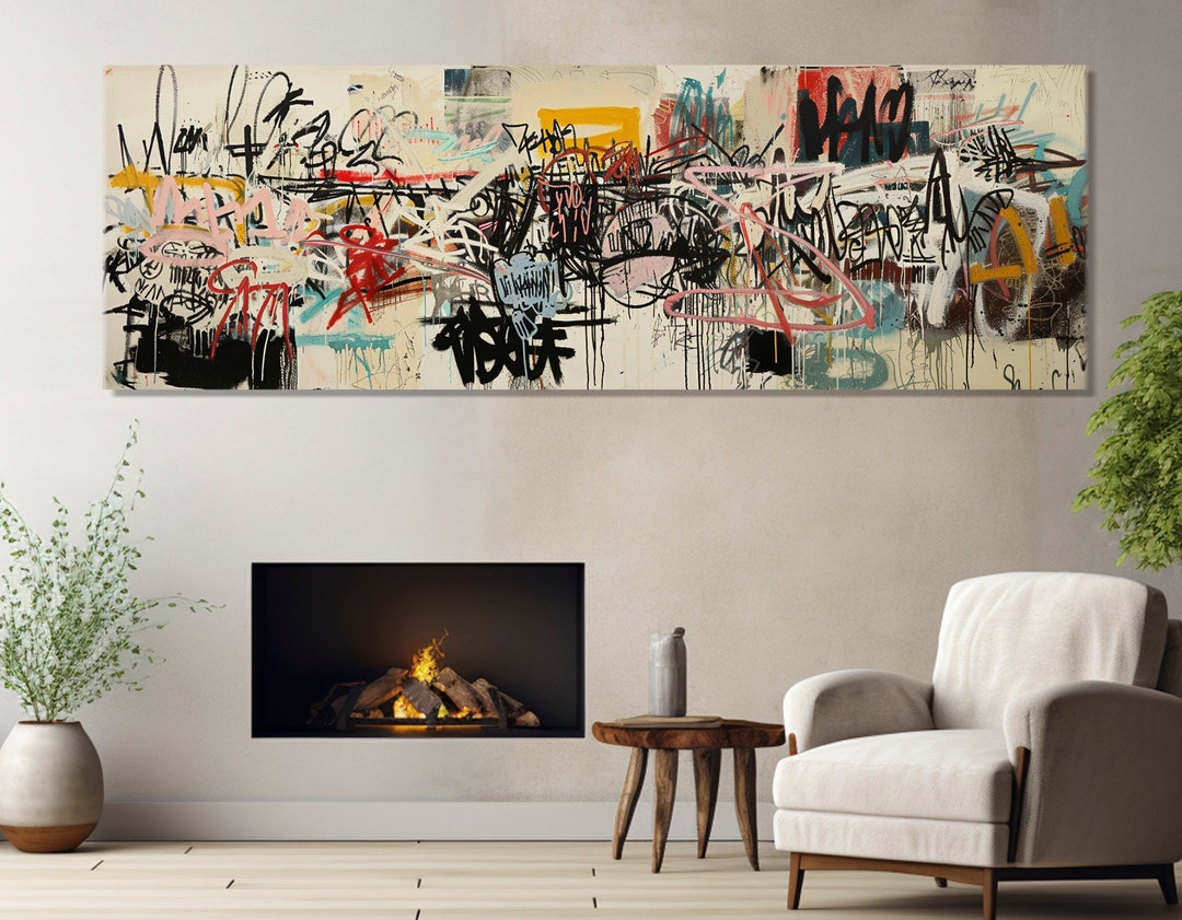 Abstract Graffiti Style Painting Canvas Print, Abstract Hand-drawn ...