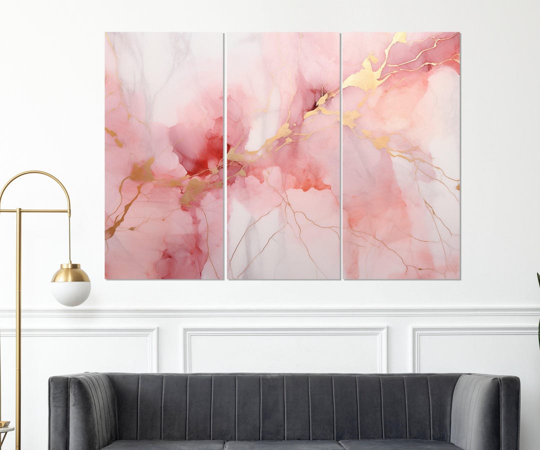 Abstract Pink Marble Painting Canvas Print, Contemporary Wall Art ...