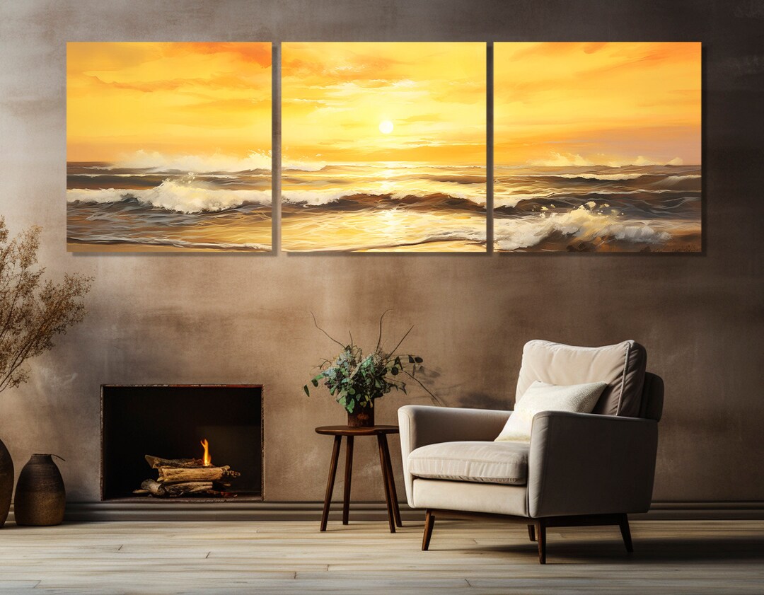 Beautiful Sunset Over Ocean Canvas Print, Scenic Ocean Sunset Painting ...
