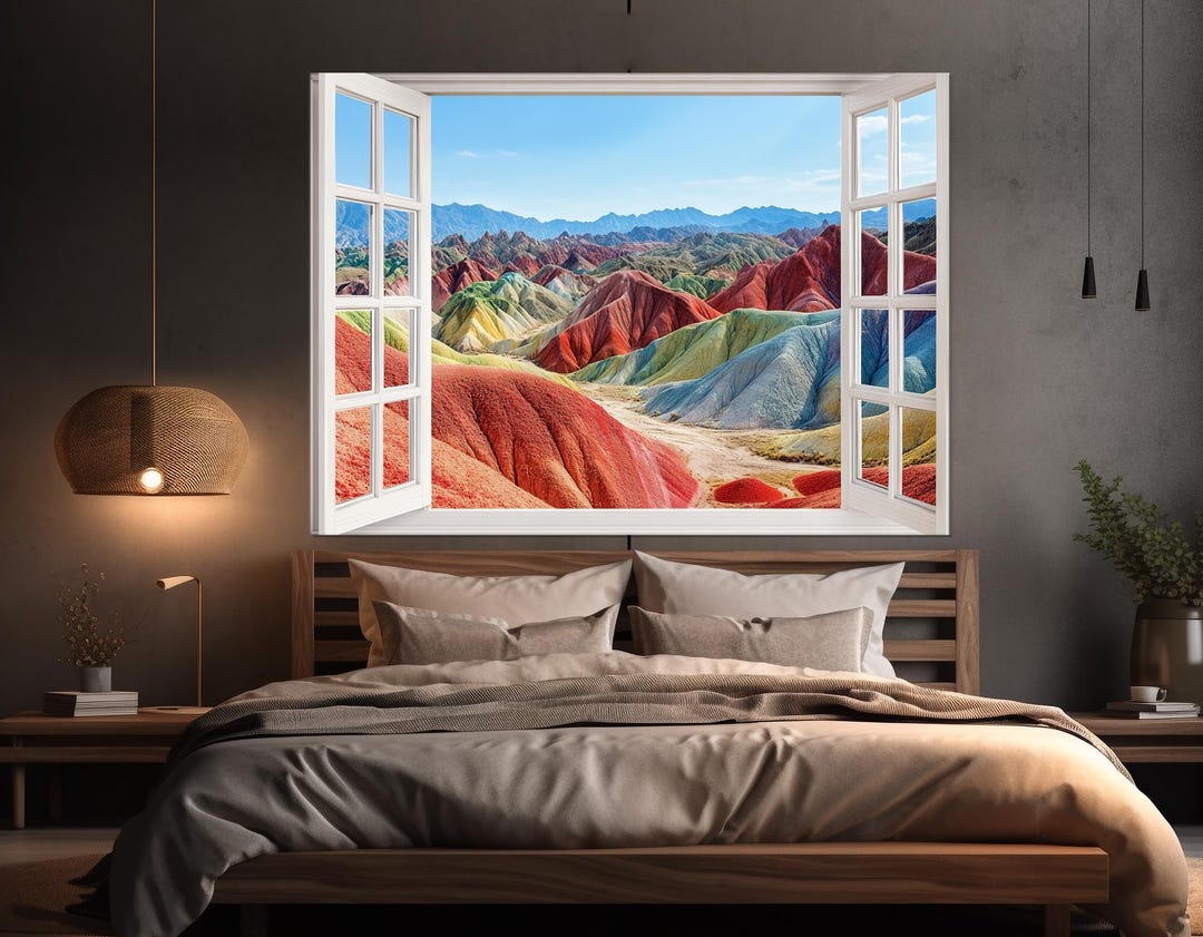 Open Window With Zhangye Danxia Rainbow Mountains in China View Canvas ...