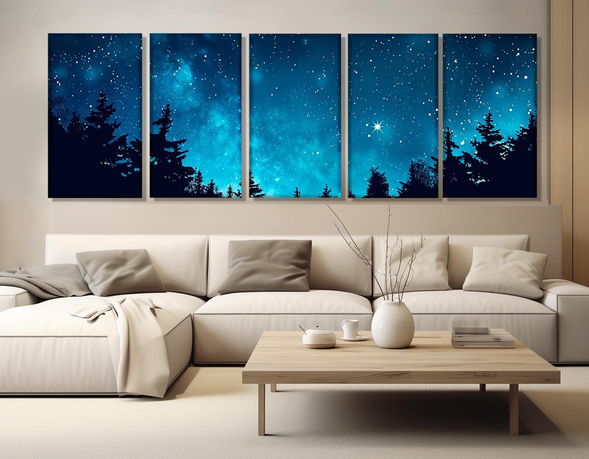 Large Starry Sky Over Forest Canvas Print, Night Sky Wall Art, Starry ...