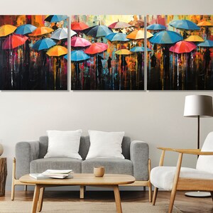 Abstract Umbrellas Painting Canvas Print, Abstract Wall Decor, Wide ...