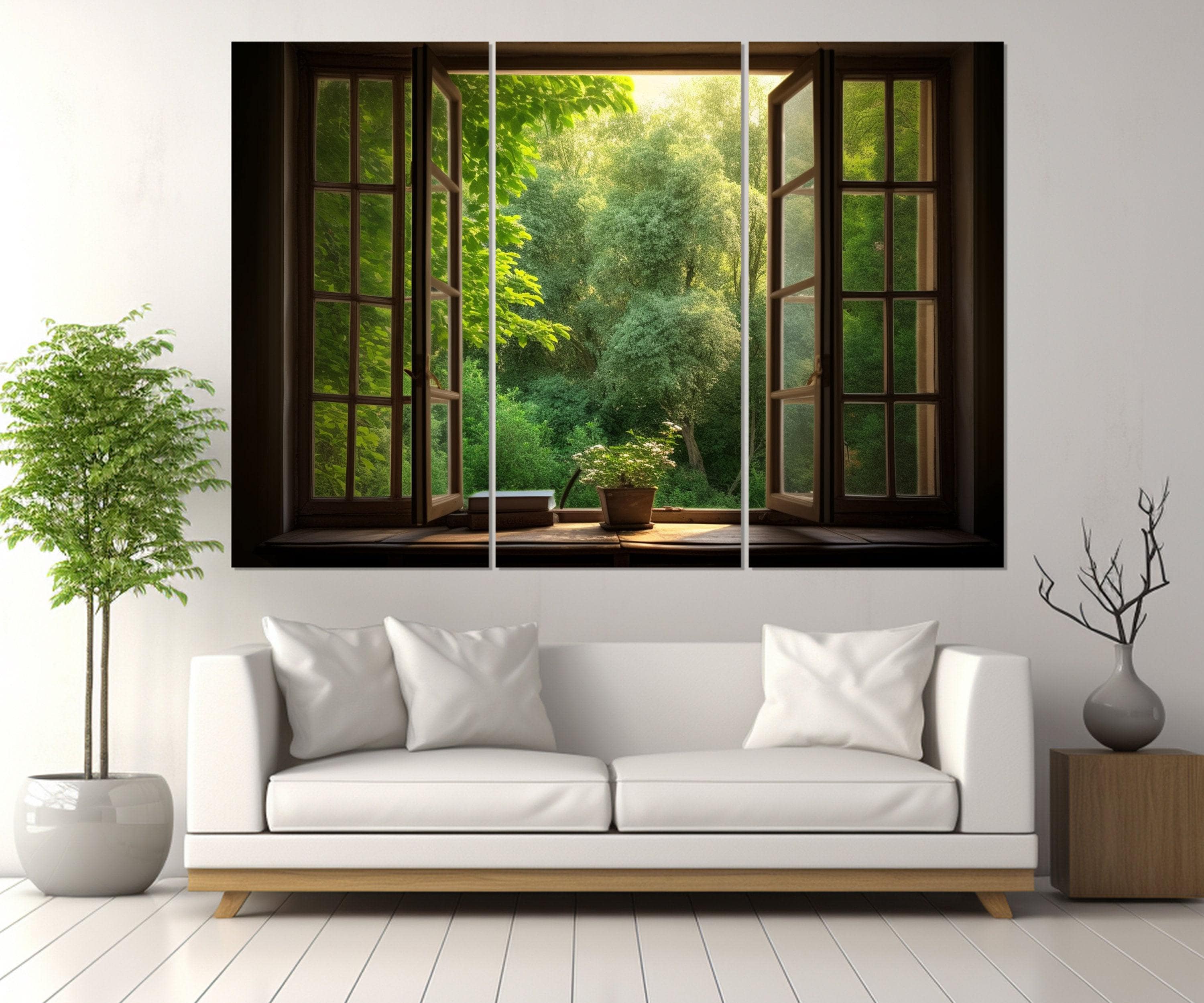 Open Window With Forest View Painting Canvas Print, Forest Canvas Art ...