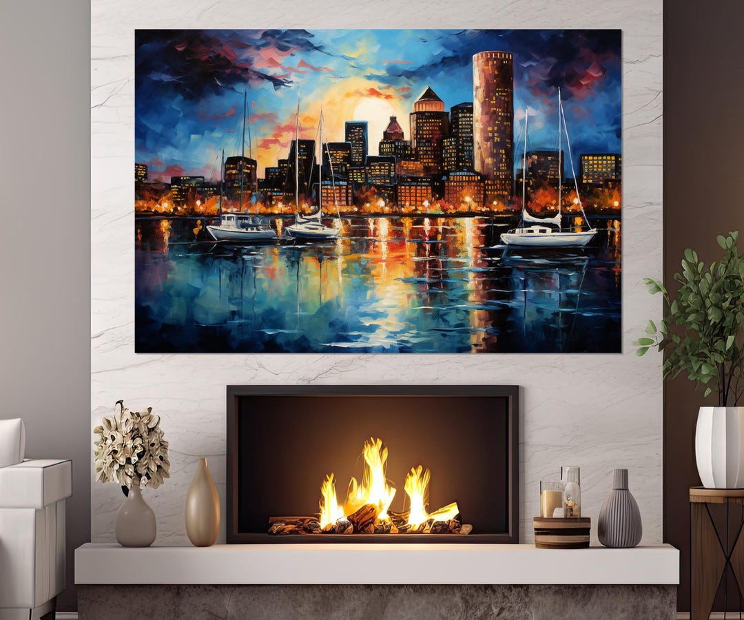 Abstract Boston Painting Canvas Print, Boston Wall Art, Boston Wall ...