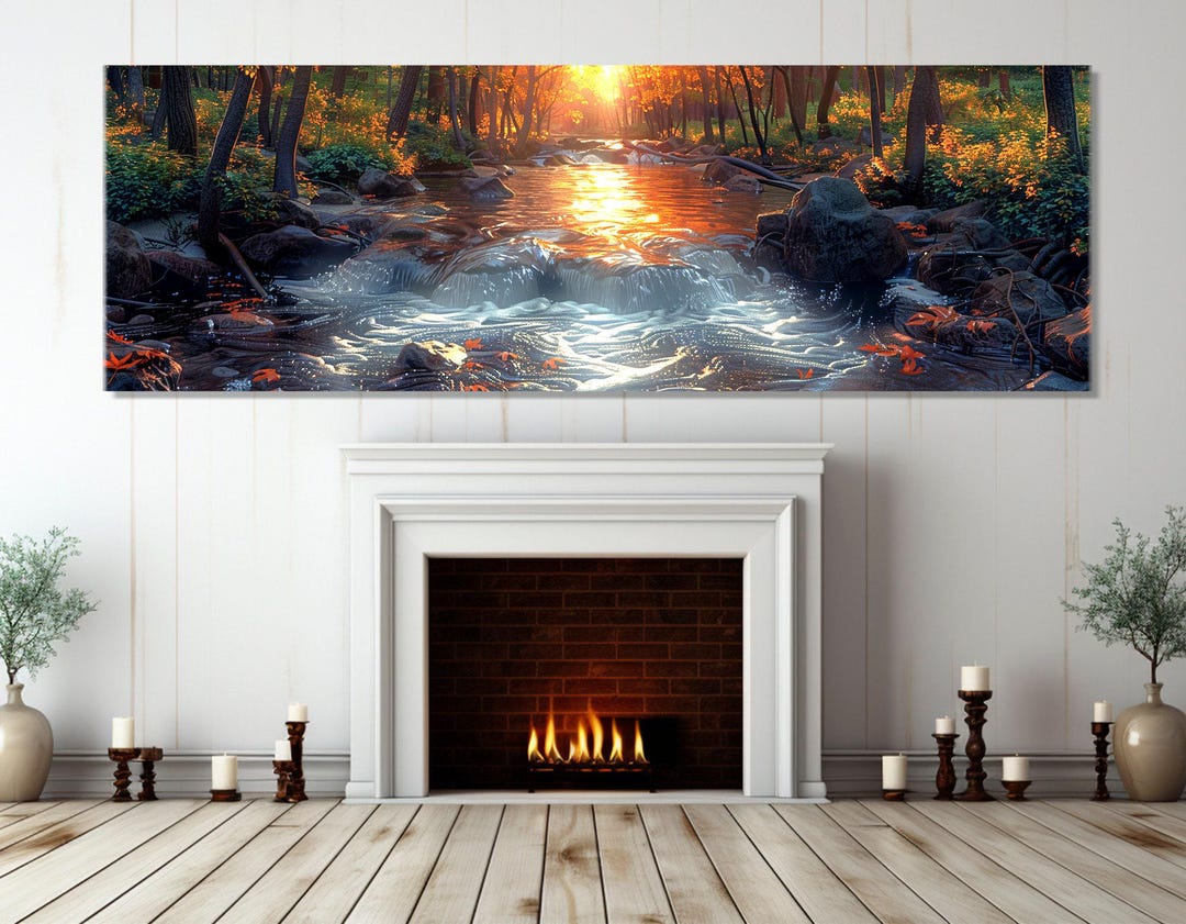 Scenic Forest River Under a Beautiful Sunset Canvas Print, Large River ...