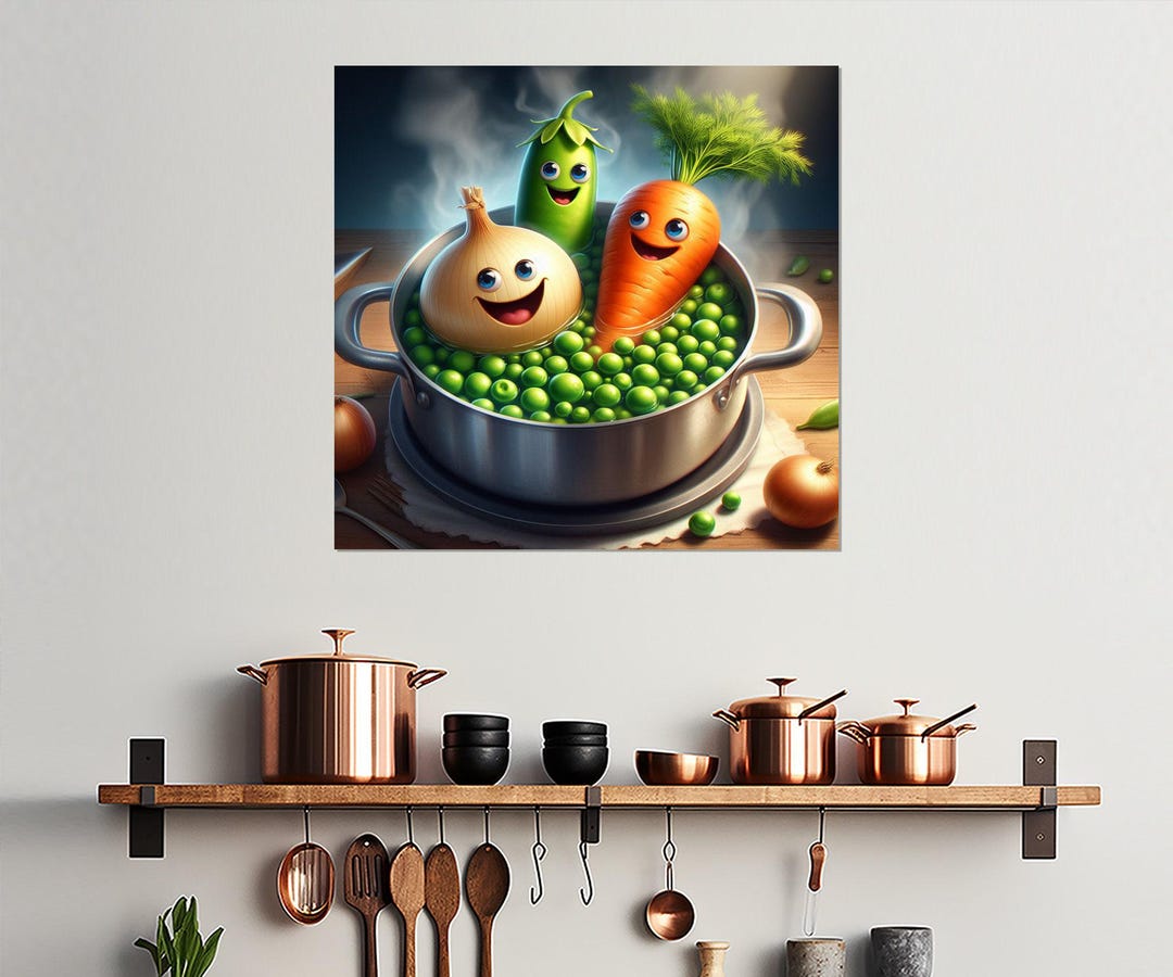 Kitchen Wall Art, Vegetables Scared of Knife Canvas Print, Kitchen Wall ...