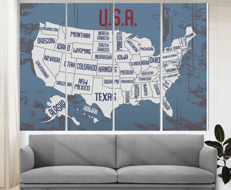 USA Map Canvas Print USA Wall Art United States Map Canvas | Etsy