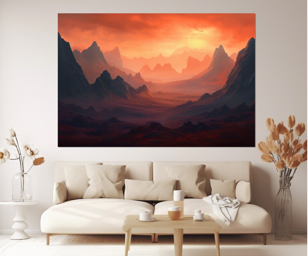 Icelandic Volcanoes Painting Canvas Print, Abstract Iceland Wall Art ...