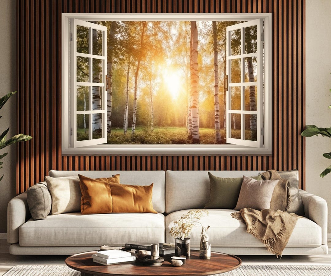 Open Window With Birch Forest Canvas Print, Balkan Window View Painting ...