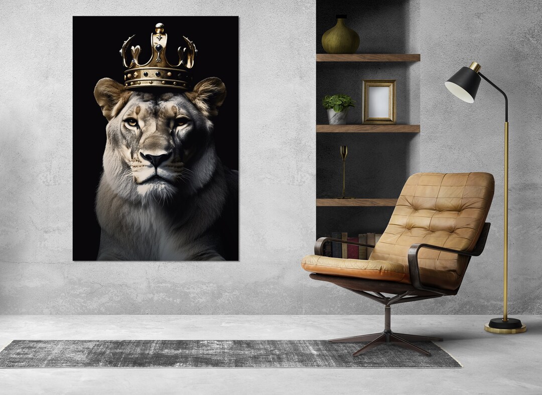 Lioness With Crown Canvas Print, Lion Queen Painting, Lions Wall Art ...
