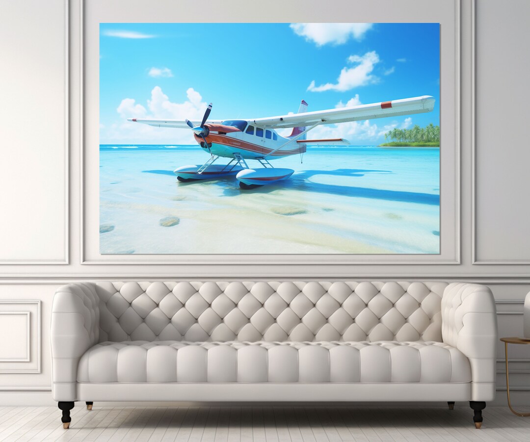 Seaplane on Maldives Beach Canvas Print, Beach Wall Art, Hydroplane ...