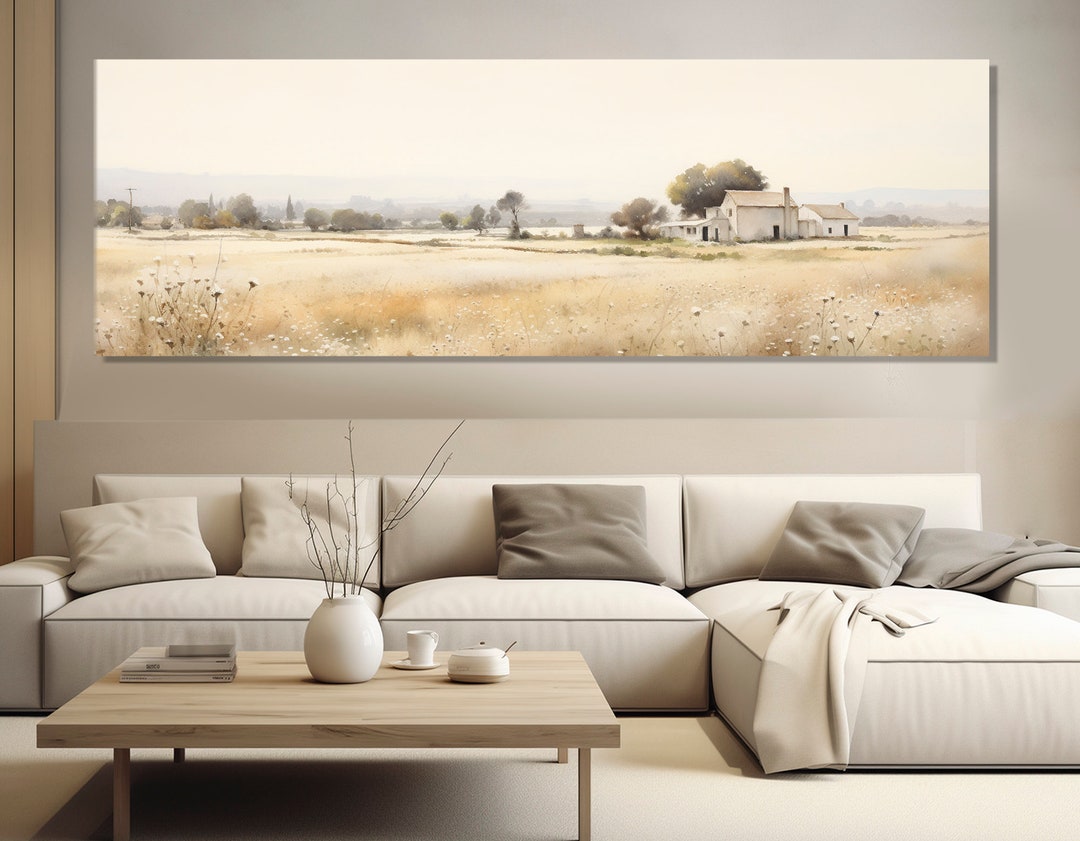 Neutral Colors Daisy Field Canvas Print, Watercolor Field Painting ...