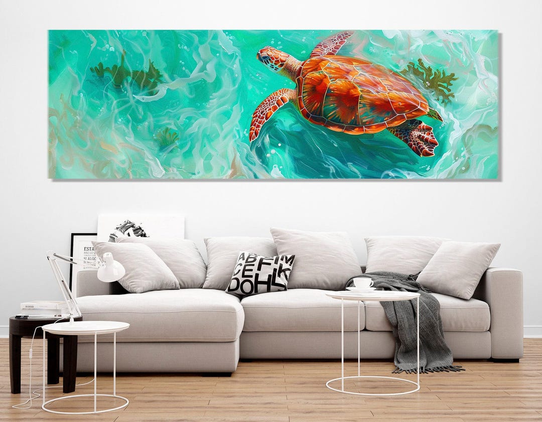Sea Turtle Swimming in Turquoise Water Canvas Print, Sea Life Wall Art ...