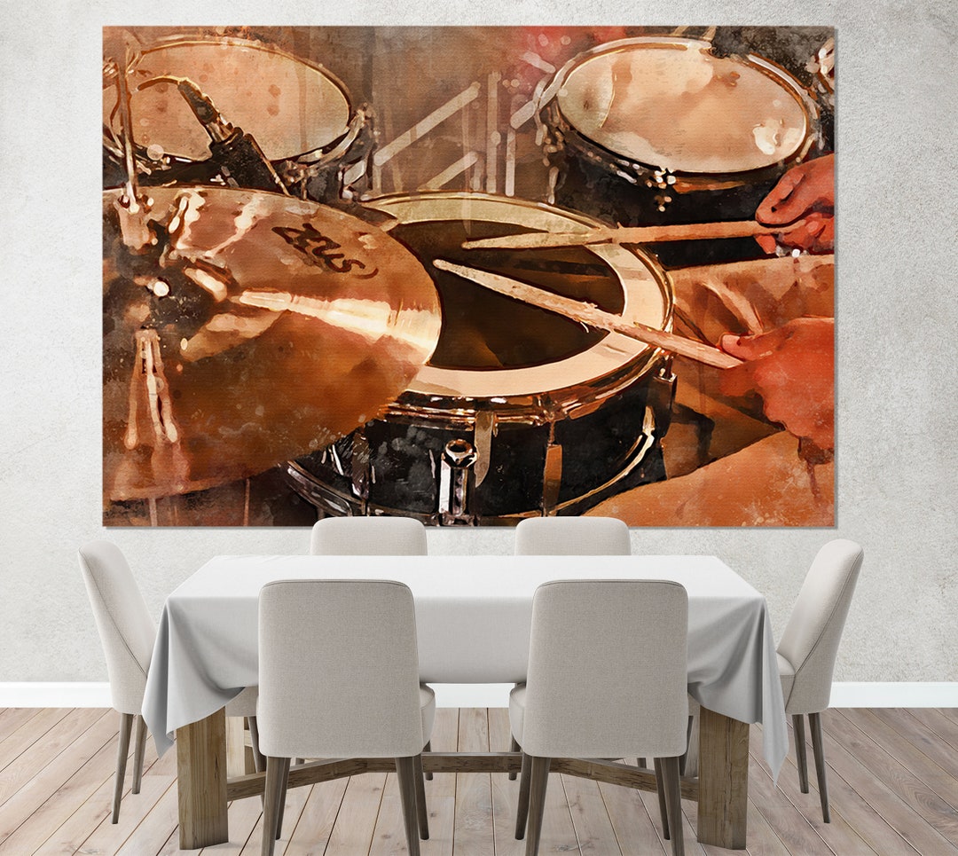 Drums Canvas Art, Watercolor Music Wall Art, Drummer Gift, Drums Canvas ...