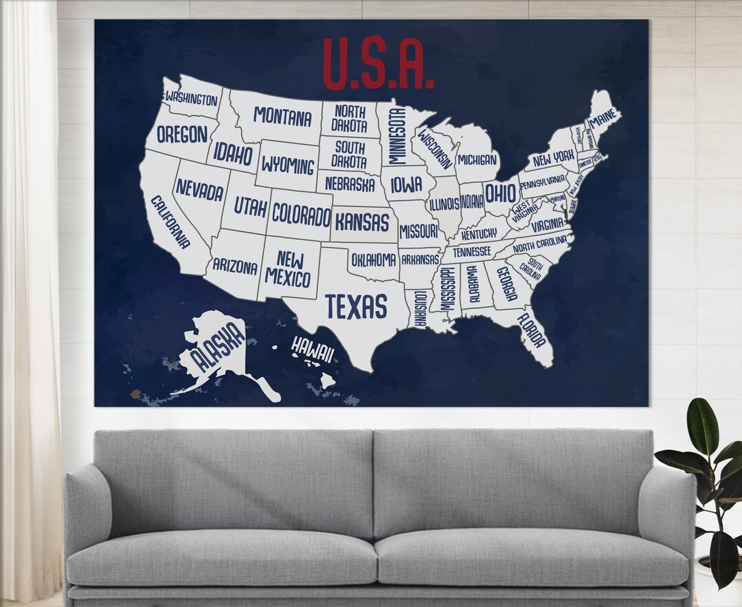 Vintage Style Map of the USA Canvas Art, United States Map Print, Map ...