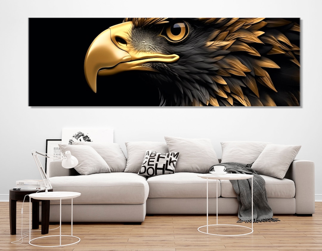 Eagle With Gold Feathers Canvas Print, Fashion Eagle Wall Art, Abstract Eagle Portrait, Golden ...