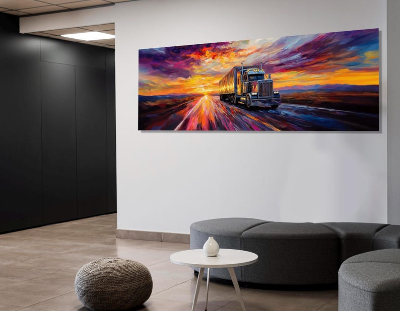Truck on Highway Painting Canvas Print, Logistics Wall Art, Truck ...