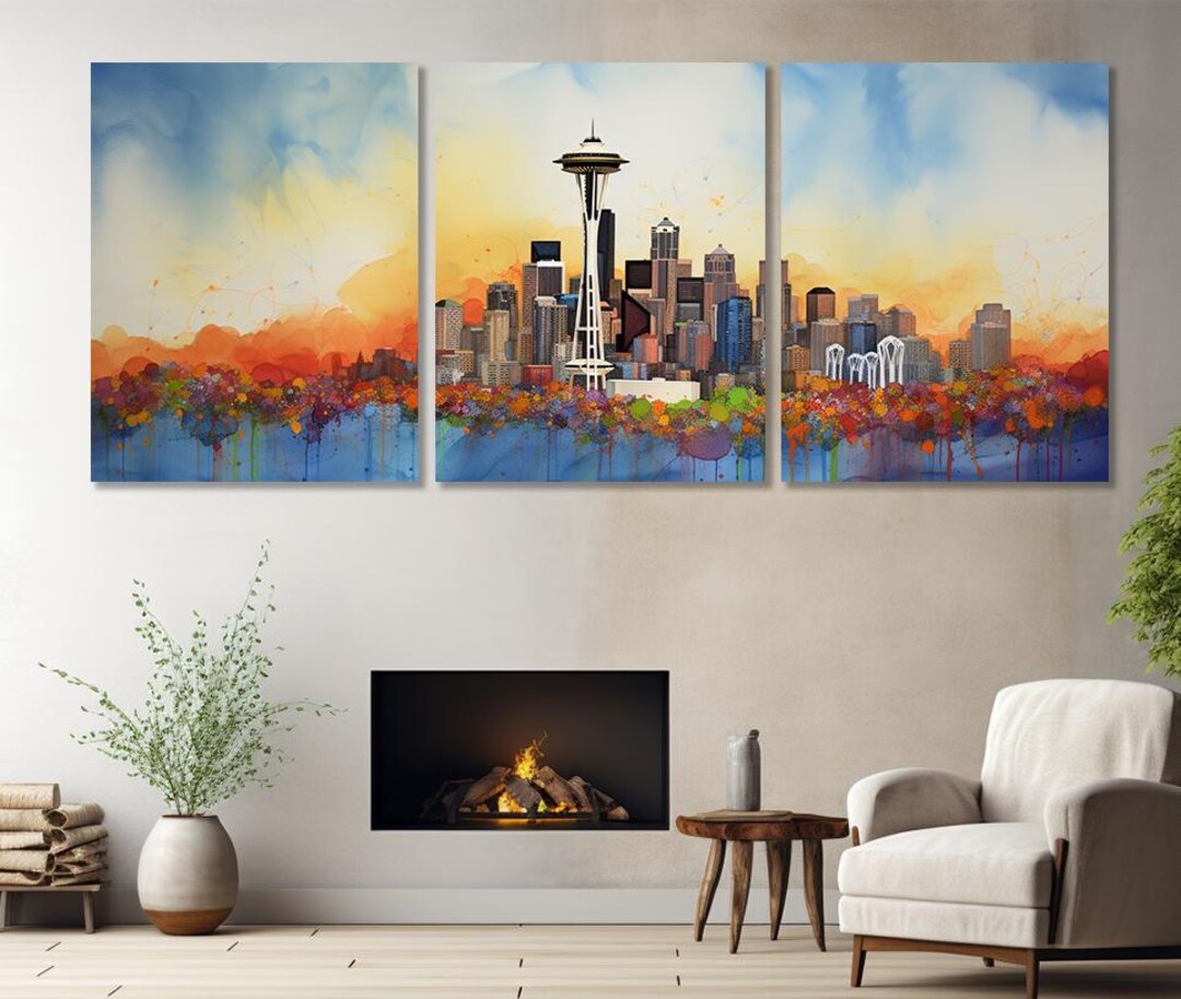 Abstract Seattle Panoramic Canvas Print, Seattle Painting, Large ...