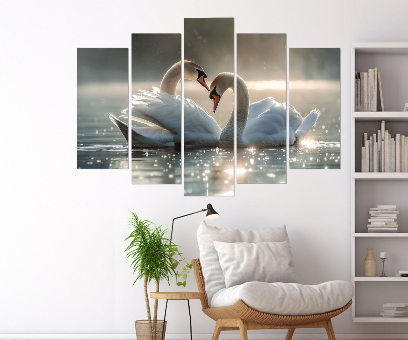 Swans Canvas Print, Love Wall Art, Swans in Love Painting, Anniversary ...