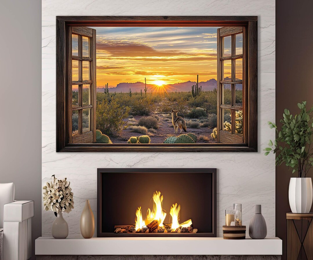Open Window With the Sonoran Desert Sunset View Canvas Print, Arizona ...