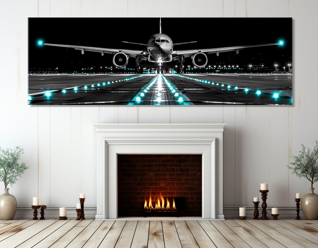 Scenic Plane Landing Canvas Print, Plane Panoramic Print, Aircrafts Wall Art, Pilot Gift ...