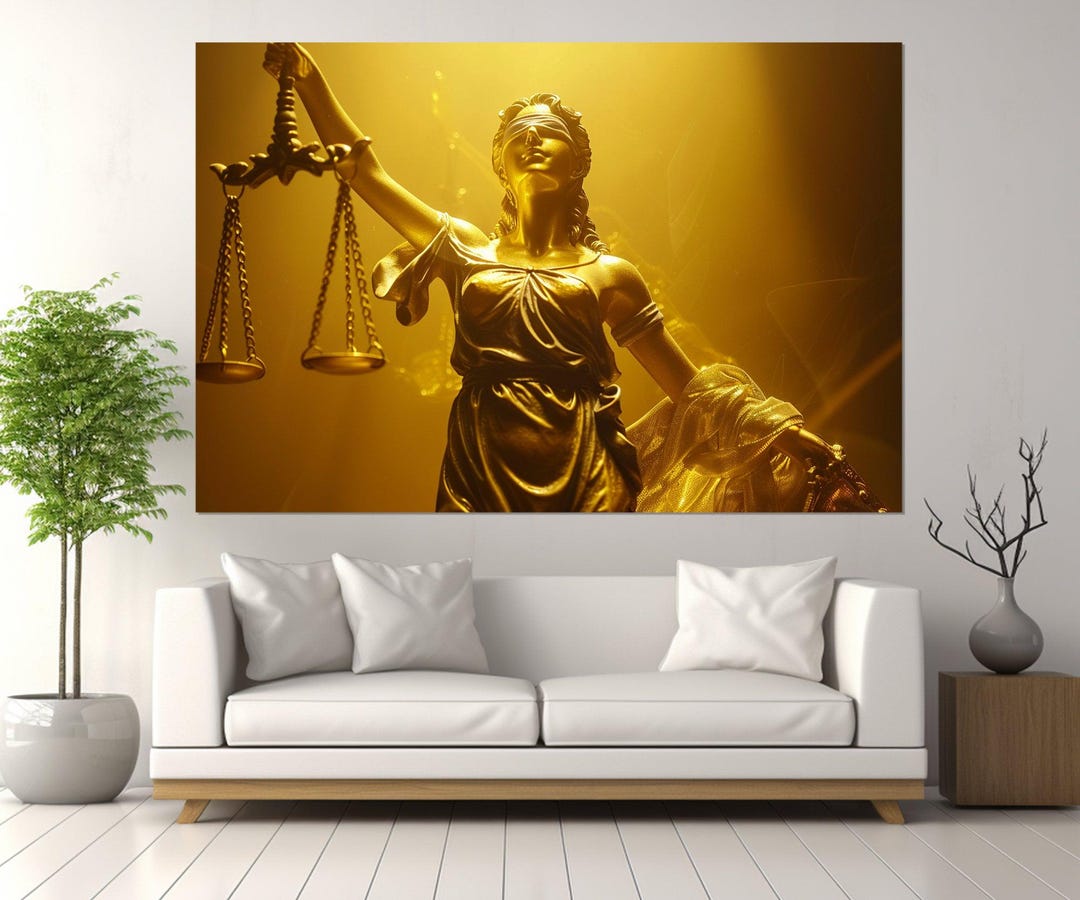 Law Wall Art, Golden Lady Justice Canvas Print, Framed and Ready to ...