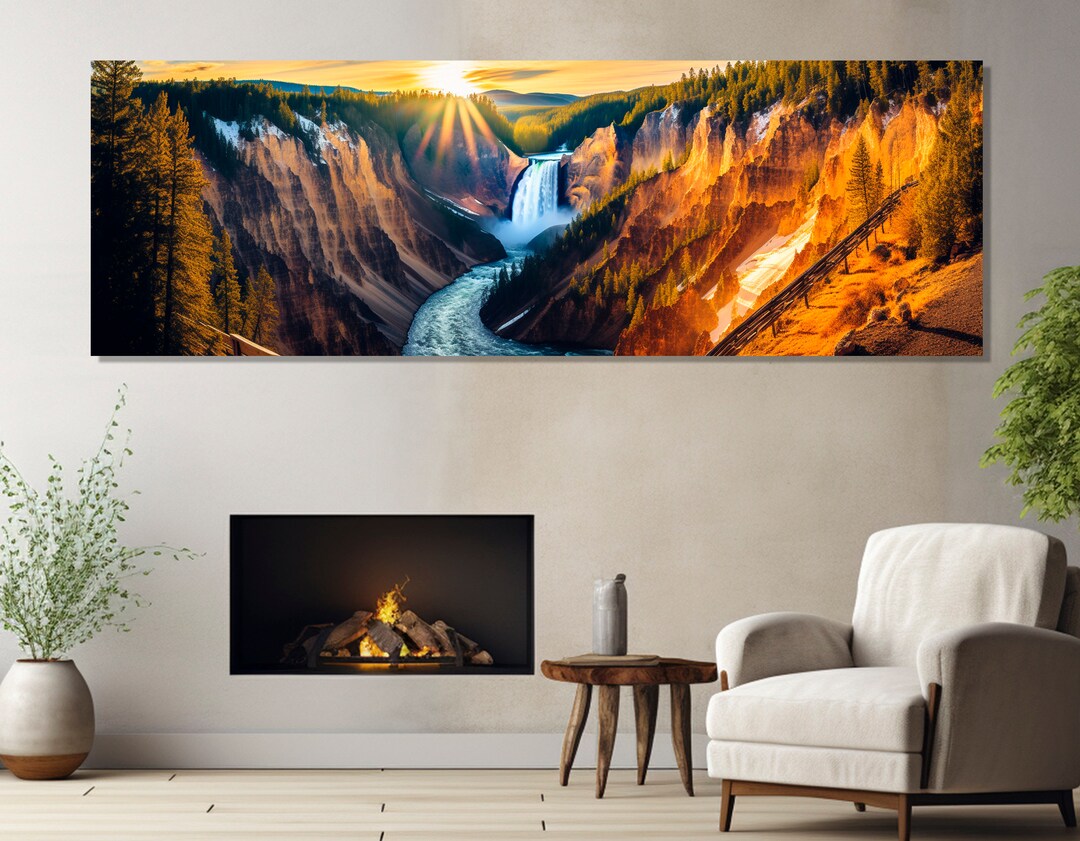 Yellowstone Falls Wall Art, Yellowstone National Park Painting Canvas ...