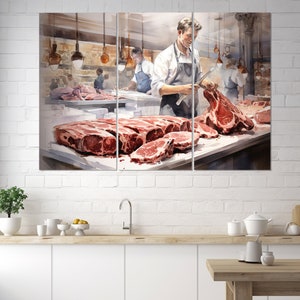 Butcher Shop Wall Decor, Butcher Painting Canvas Print, Butcher Gift ...
