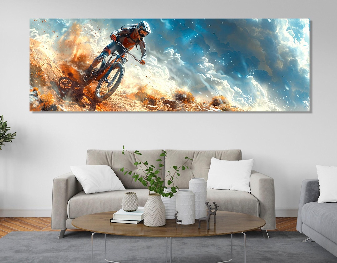 Abstract Downhill Bike Painting Canvas Print, Mountain Bike Wall Art ...