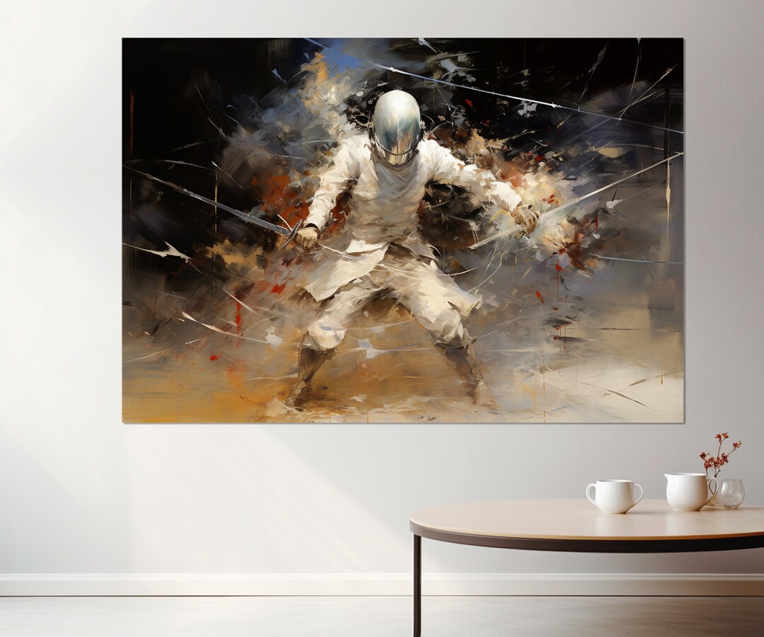 Fencing Canvas Print, Abstract Fencing Wall Art, Fencer Gift, Fencing ...