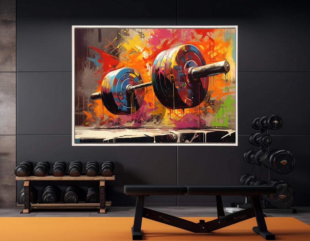 Abstract Barbell Painting Canvas Print, Gym Wall Decor, Workout ...