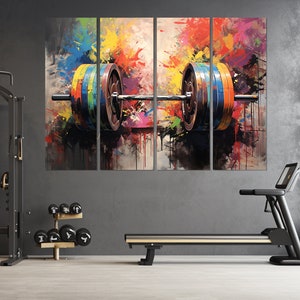 Abstract Barbell Painting Canvas Print, Scenic Gym Wall Decor, Workout ...