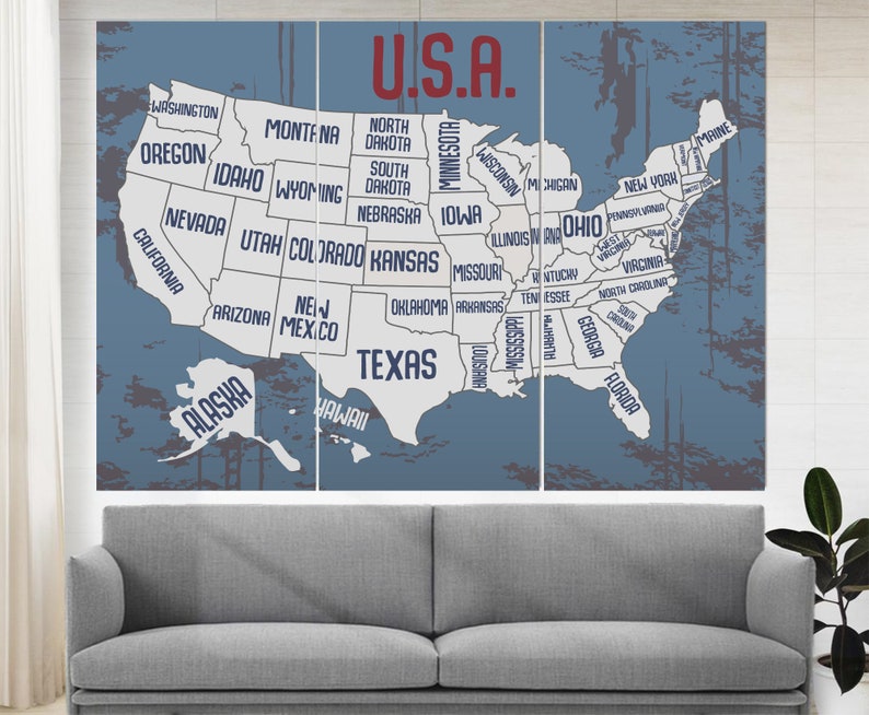 USA Map Canvas Print USA Wall Art United States Map Canvas | Etsy