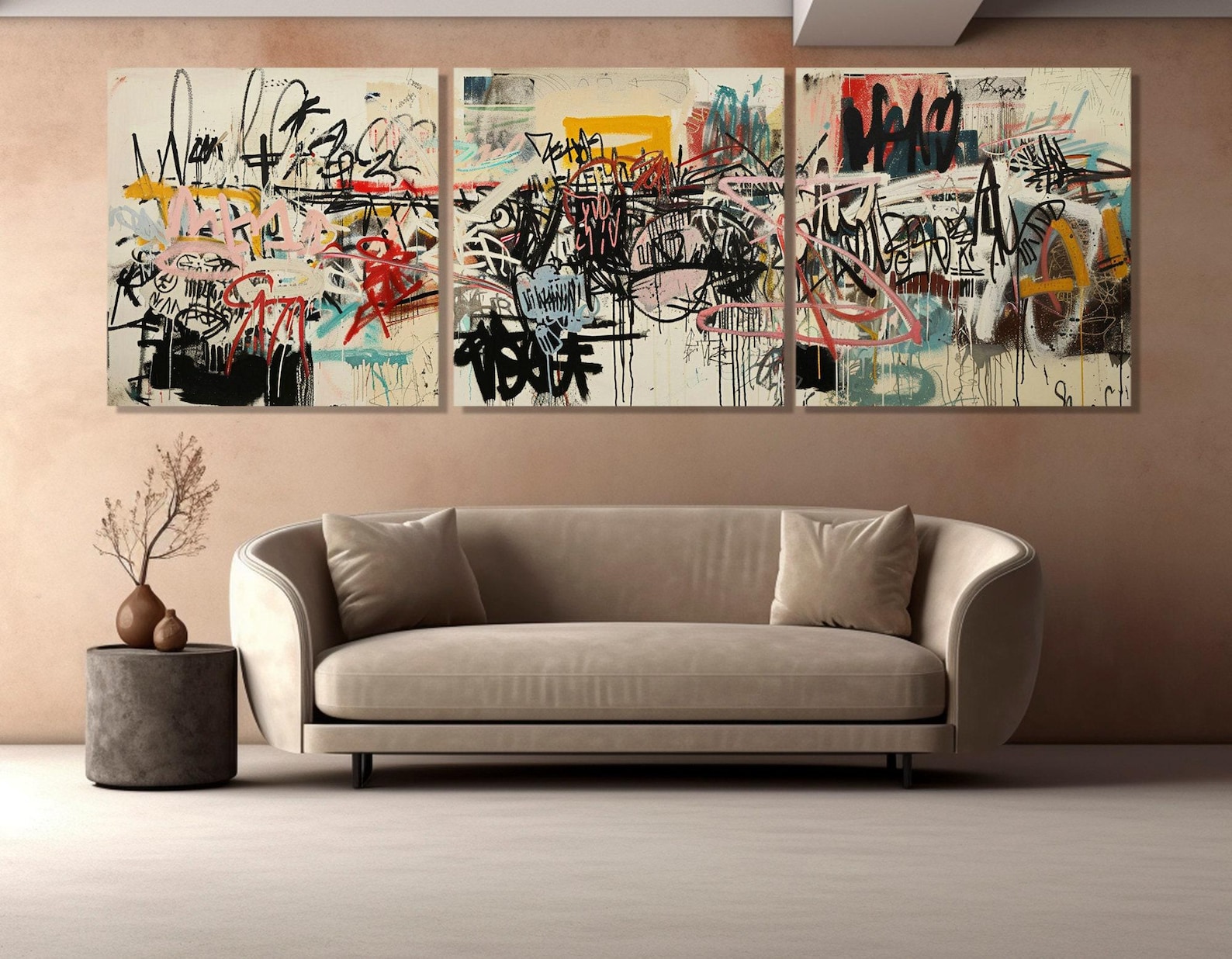 Abstract Graffiti Style Painting Canvas Print, Abstract Hand-drawn ...