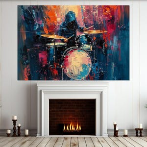 Abstract Drummer Painting Canvas Print, Drums Wall Art, Drumming Canvas ...
