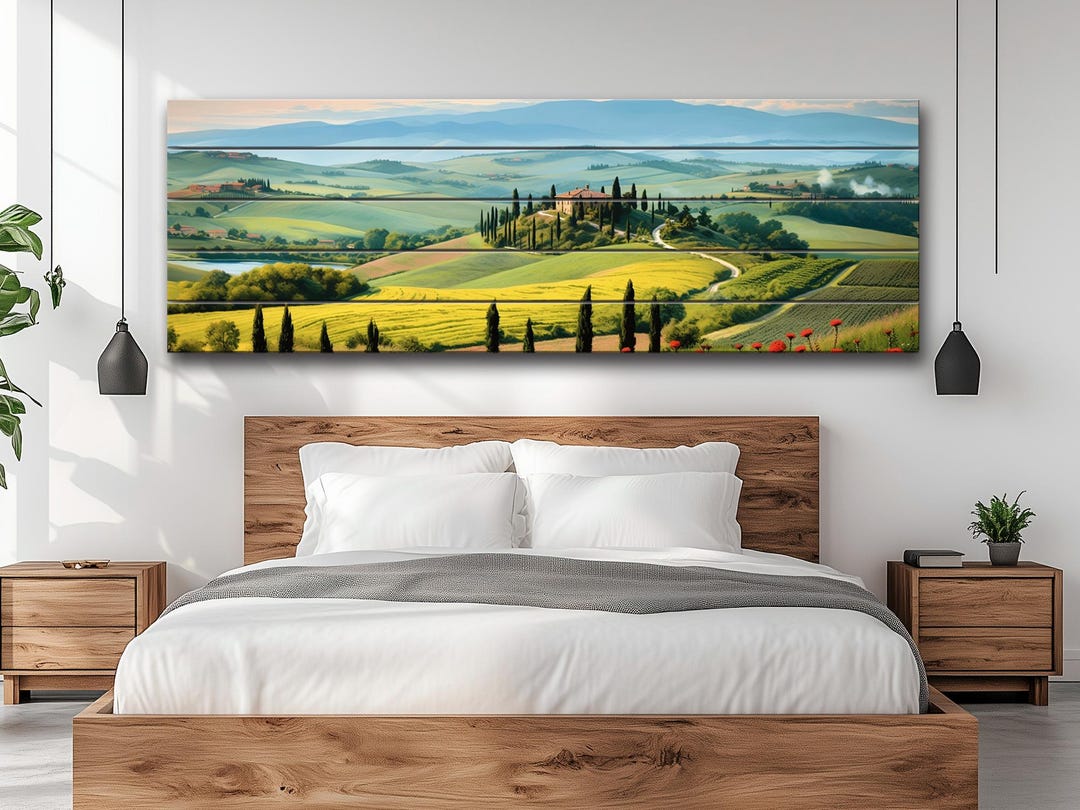 Rustic Wood Wall Art - Scenic Tuscany Painting Printed on Wood, Tuscany ...