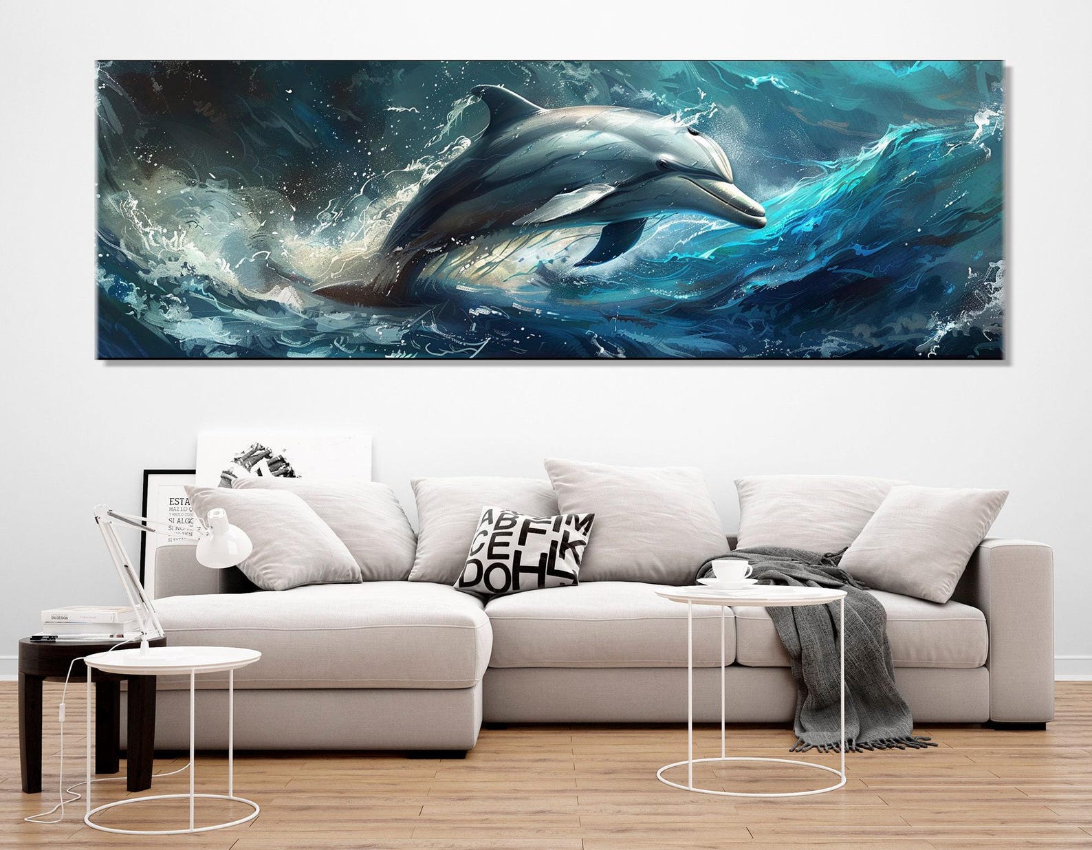 Large Dolphin Canvas Print, Dolphin Painting, Dolphins Wall Art, Ocean ...