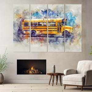 School Bus Canvas, Yellow Bus Poster, School Bus Painting, School Bus ...