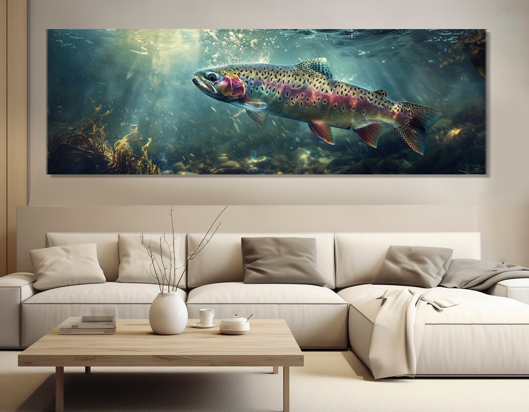Rainbow Trout Painting Canvas Print, Abstract Fishing Wall Art ...