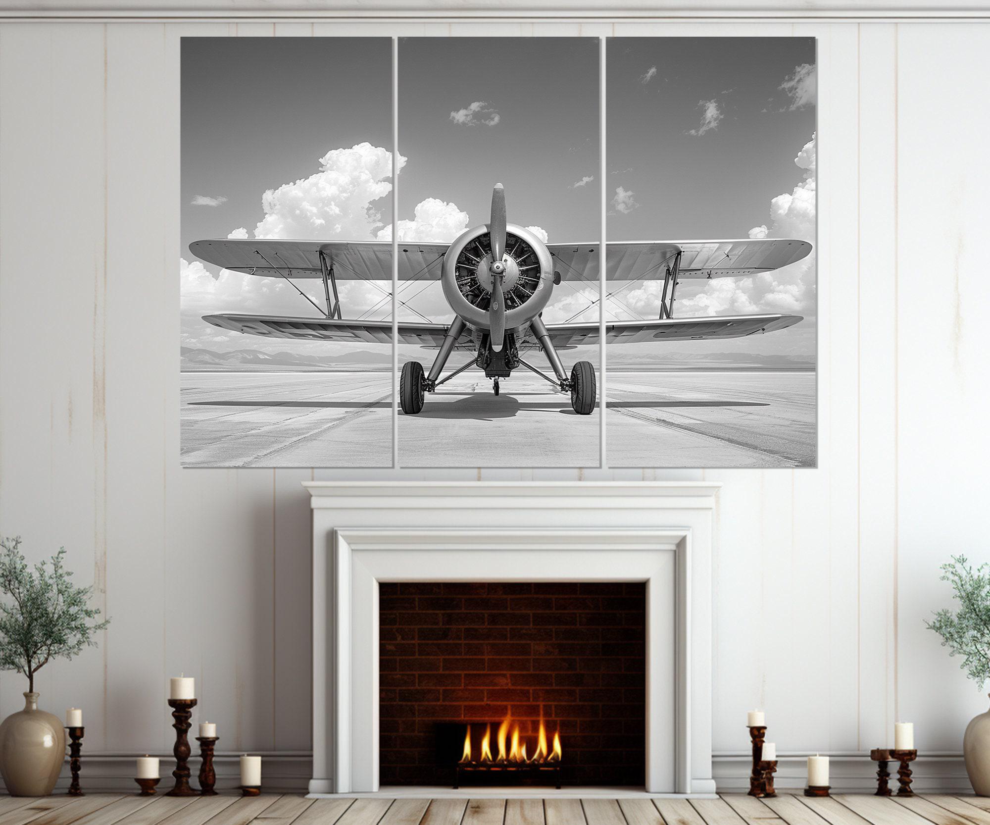 Vintage Airplane Canvas Print, Biplane Poster, Pilot Gift, Black and ...